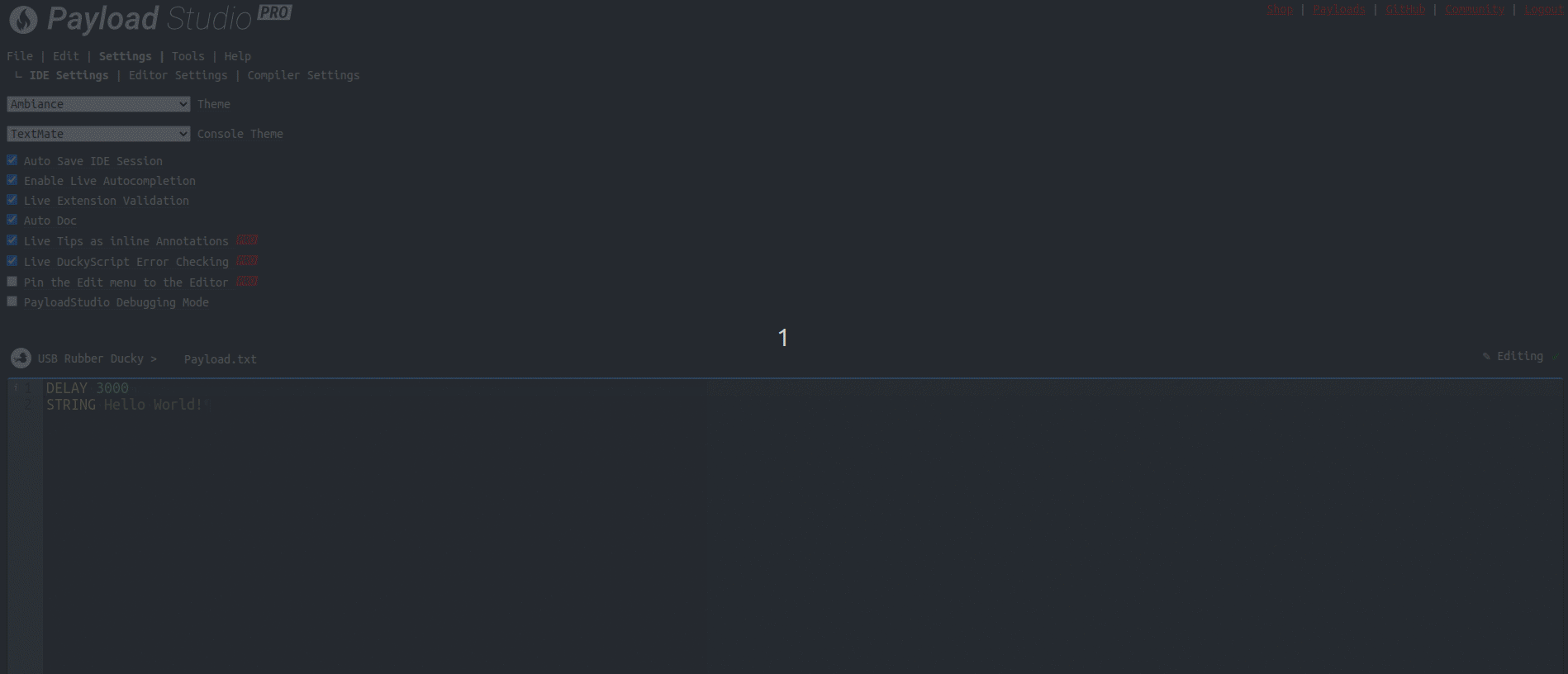 Appearance | Hak5 - Payload Studio